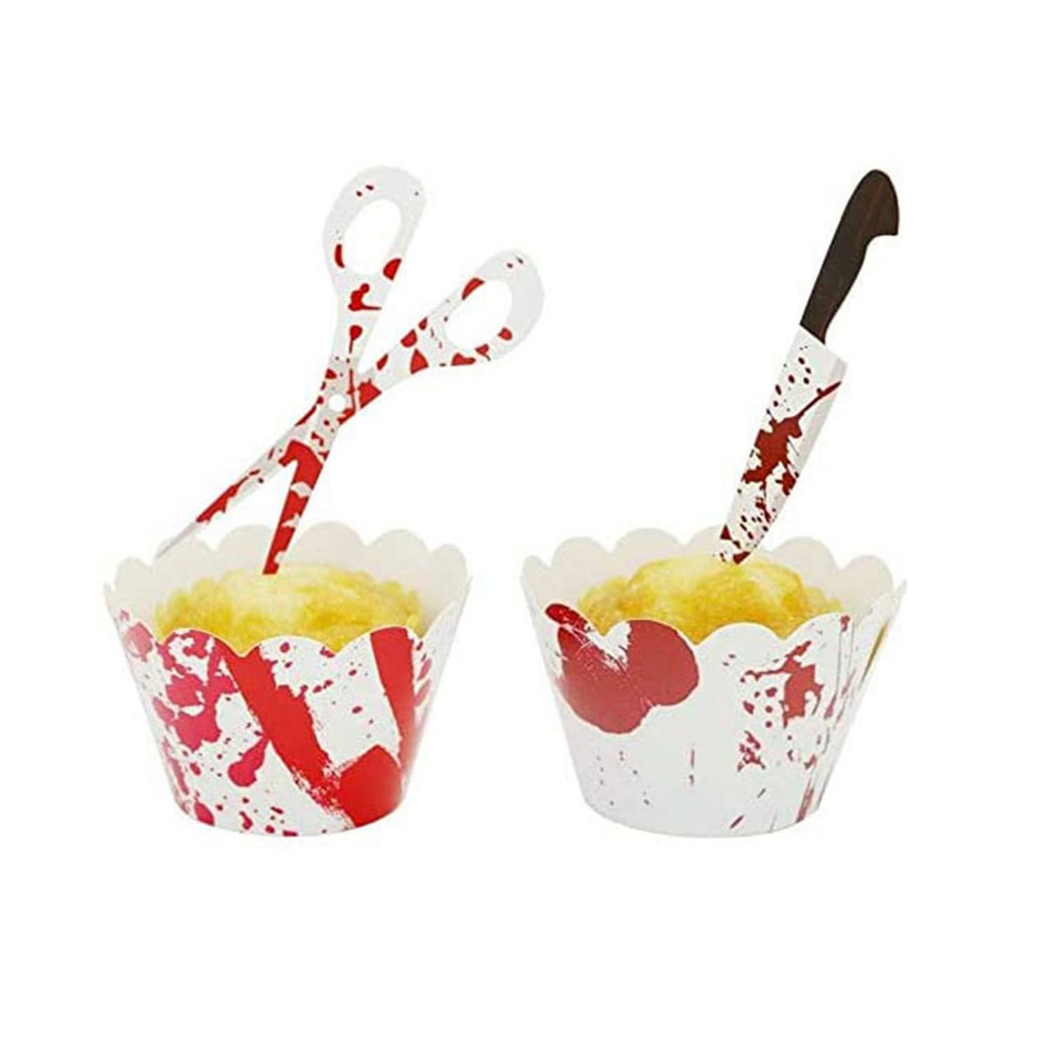 Amazon.com: Dzrige 24 Pieces Halloween Cupcake Toppers Wrappers Horror ...