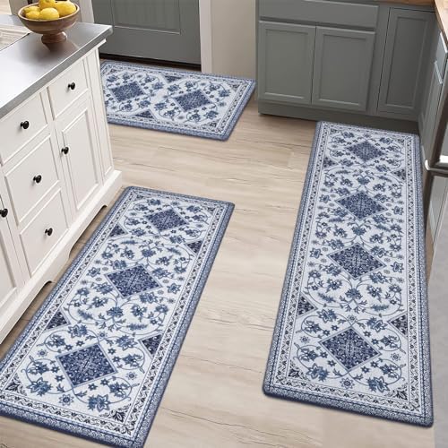 Amazon.com: ASPMIZ Blue Boho Kitchen Mats Set of 3 Non Slip, Cushioned ...