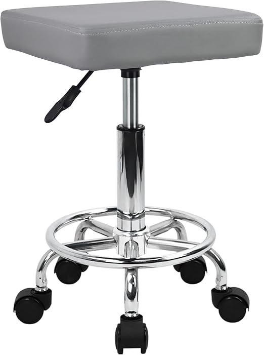Amazon.com: KKTONER Square Rolling Stool with Foot Rest PU Leather ...