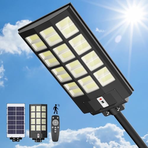 lamvip 1200W Solar Street Lights Outdoor, Motion Sensor Dusk to Dawn ...