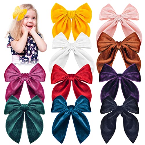 10 Pcs Large Velvet Hair Bows for Girls, 5 Inches Handmade Big Bows for ...