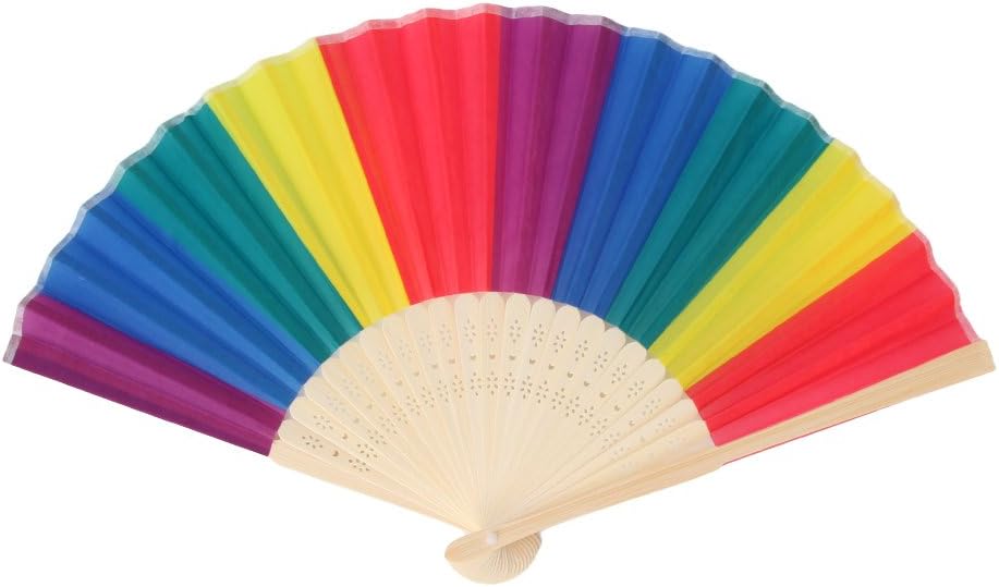 Amazon.com: BecauseOf Rainbow Hand Fan - Rainbow Color Handheld Folding ...