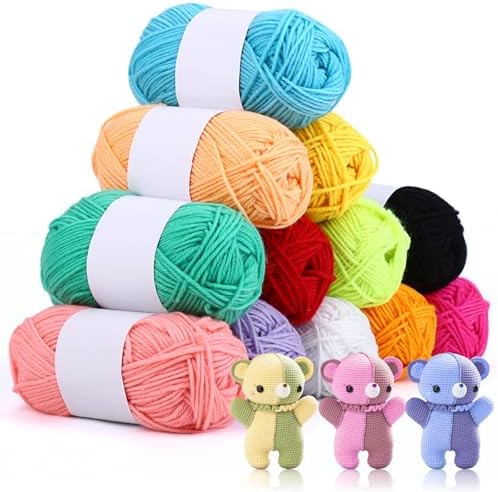 12x 10g Acrylic Yarn Knitting Wool Crochet Yarn, Ideal for Beginners ...