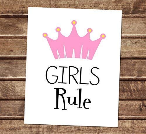 Amazon.com: Girls Rule - Art Print, Pink Princess Crown Kids Wall Art ...