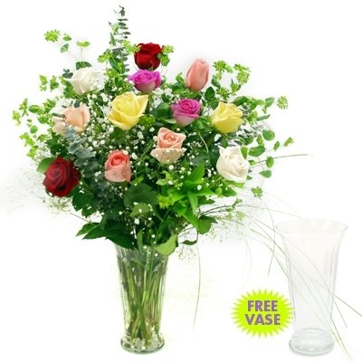 Amazon.com : Falcon Farms Inc Special Rainbow Rose Bouquet - Vase ...