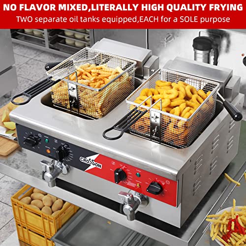 CROSSON 12L Dual Tank Countertop Electric Deep Fryer with Drain,Solid ...