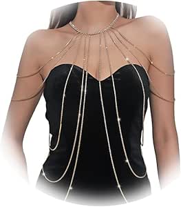 Amazon.com: Rhinestone Body Chain Necklace Bra Wedding Multi-Layered ...