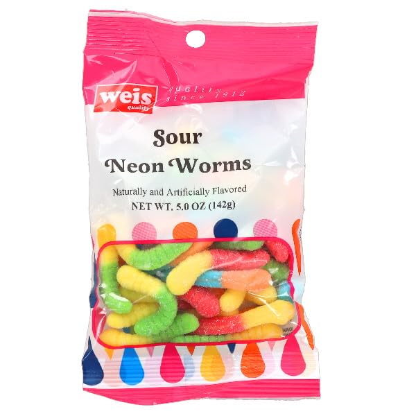 Amazon.com : Weis Quality, Peg Candy Sour Neon Worms, 5 Ounce : Grocery ...