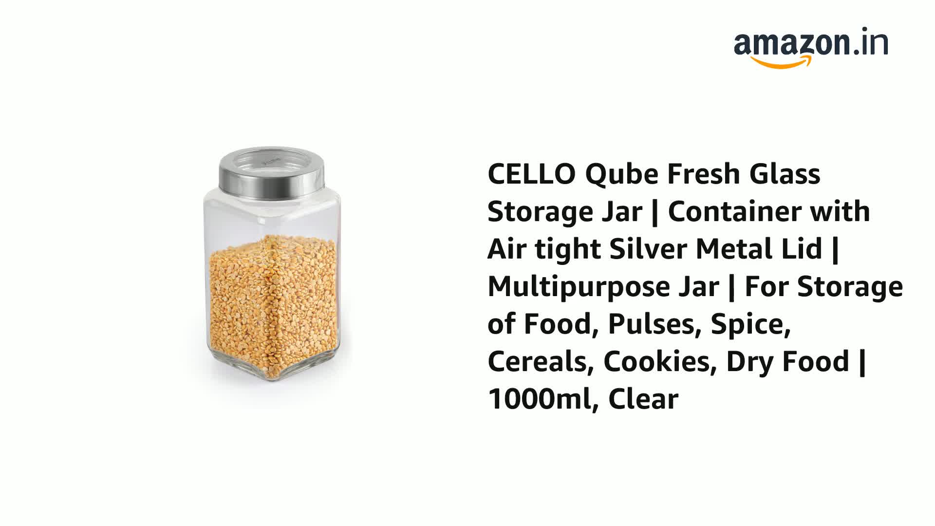 Watch CELLO Qube Fresh Glass Storage Jar | Container with Air tight ...