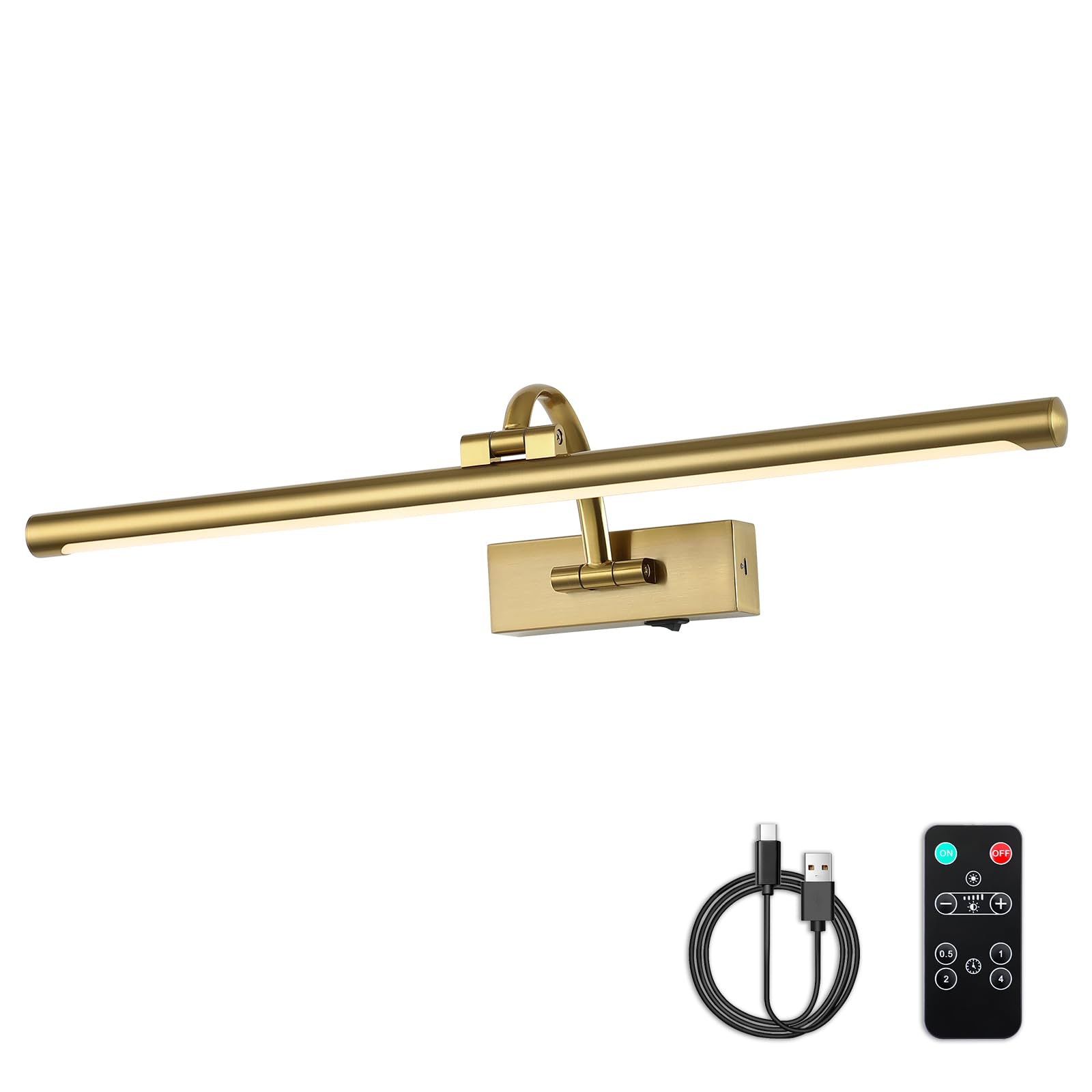 DESOOP Wireless Picture Lights with Remote and Timer Rechargeable Brass ...