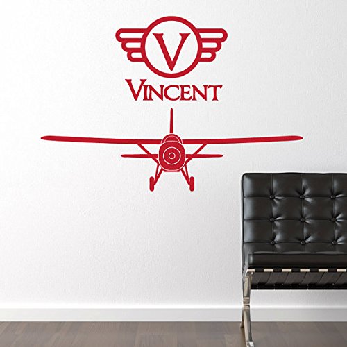 Amazon.com: Airplane Vinyl Wall Decal Vintage Plane with Name - Bedroom ...