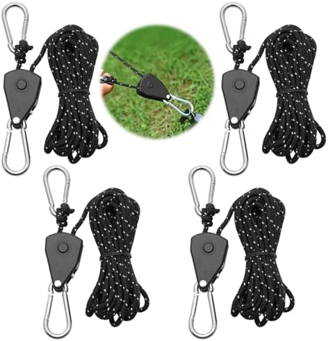 4 Pcs Reflective Tent Guy Ropes, 4 mm Ratchet Ropes with Rope Tensioner ...