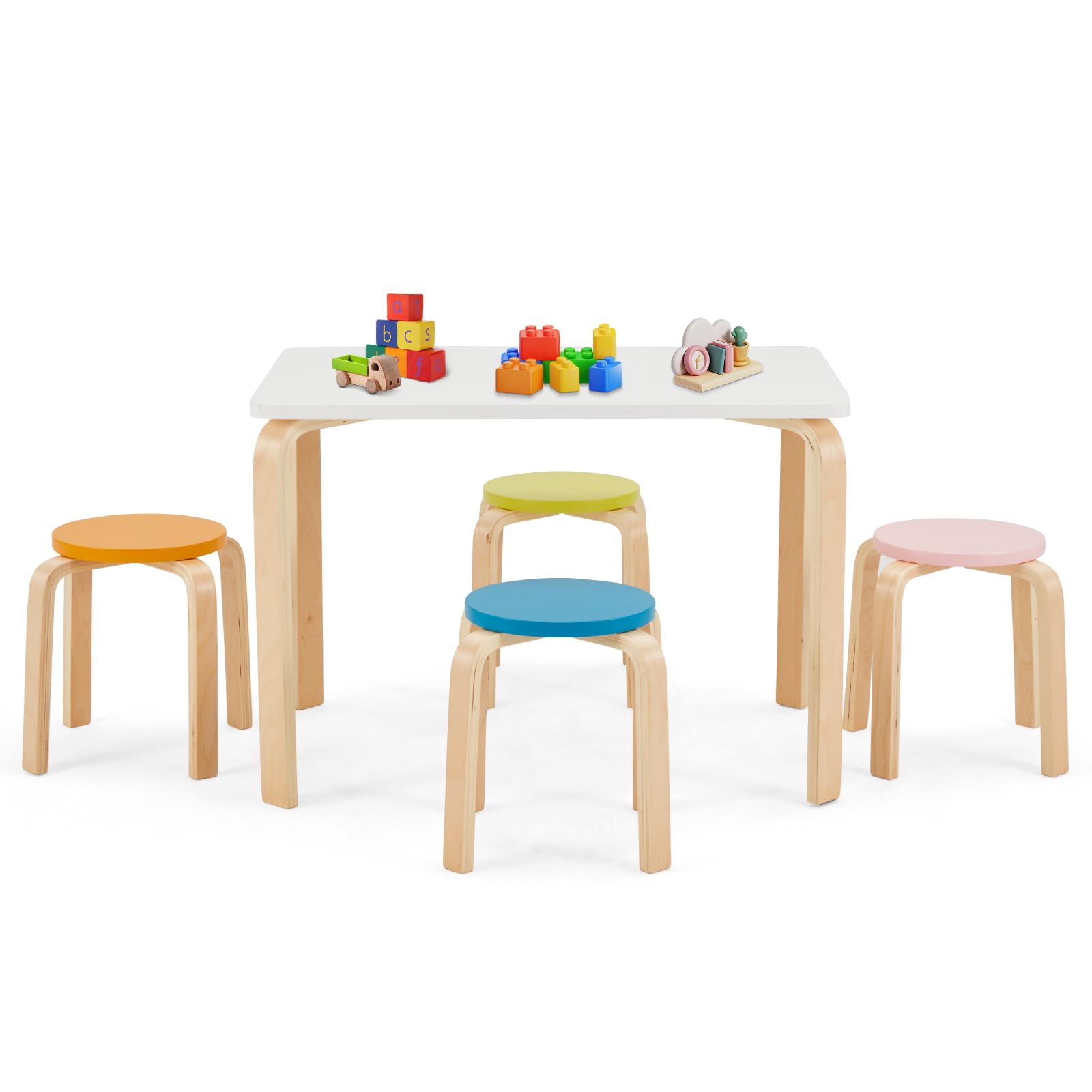Amazon.com: Danrelax Kids Wood Table and Stool Set - Toddler Table and ...