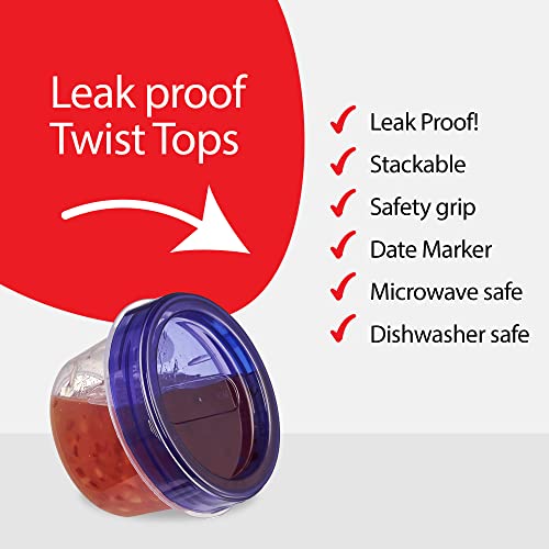 PLASTICPRO 6 Pack Twist Cap Food Storage Containers with Blue Screw on ...