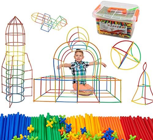 SooFam Straw Constructor Building Toys, 500 Piece Straws and Connectors ...