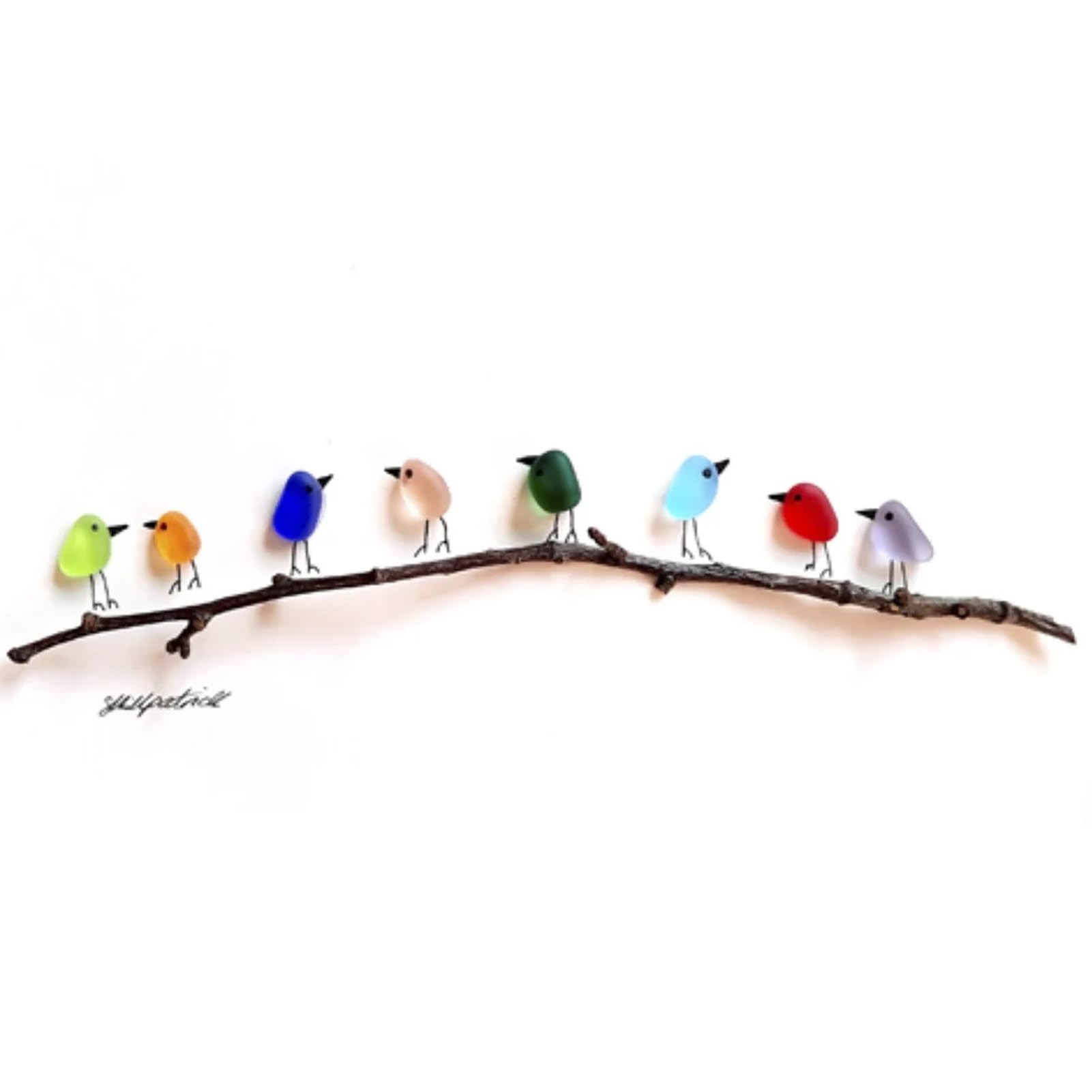 Amazon.com: Sea Glass Art, Sea Glass Rainbow Birds on Branch, Seaglass ...