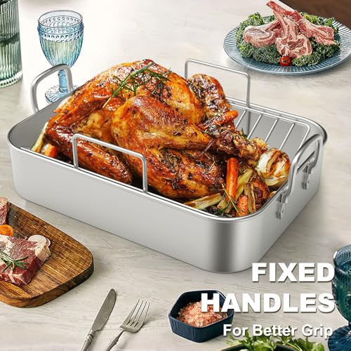 Snapklik.com : Roasting Pan, EWFEN 1713 Inch Stainless Steel Turkey Roaster