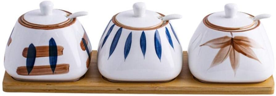 Amazon.com | Porcelain Condiment Jar Set of 3 Spice Container with ...