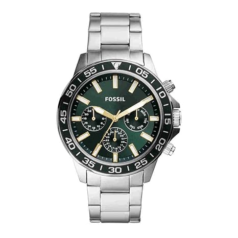 Fossil Bannon Analog Stainless Steel Green Dial Silver Band Men's Watch ...