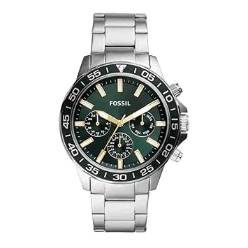 Fossil Bannon Analog Stainless Steel Green Dial Silver Band Men's Watch ...