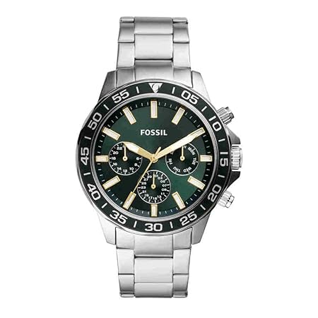 Fossil Bannon Analog Stainless Steel Green Dial Silver Band Men's Watch ...