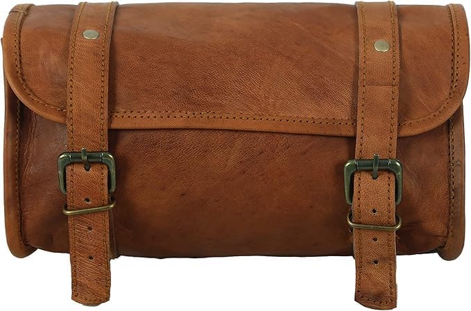 american blue Vintage Genuine Goat Leather Motorcycle Bag 2 Strap ...