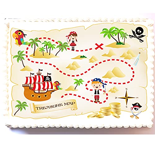 Pirate Cake Topper - Treasure Island Map Edible Decoration - Icing or ...