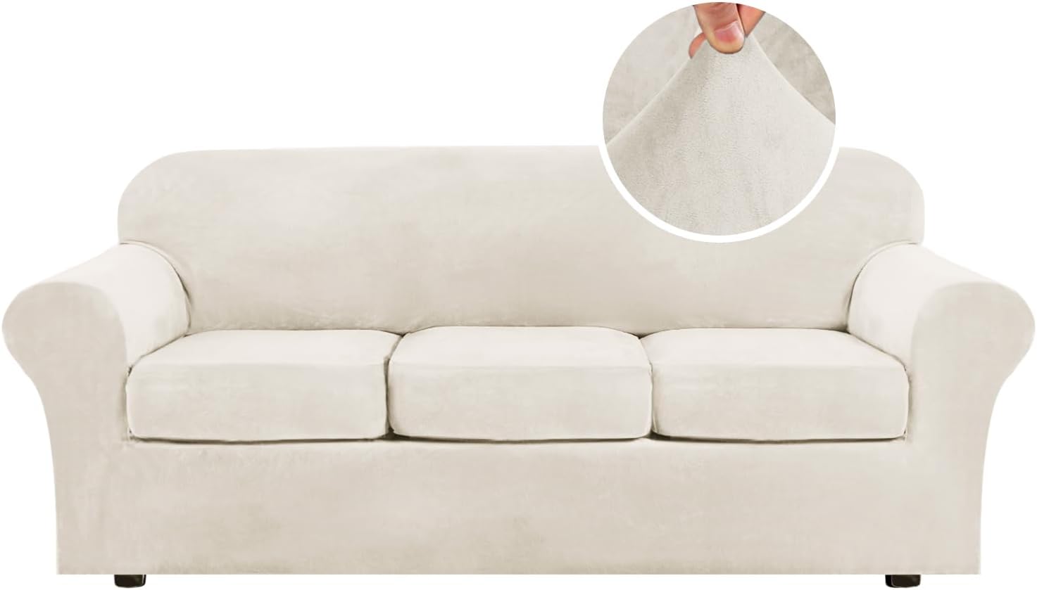 Amazon.com: H.VERSAILTEX Modern Velvet Plush 4 Piece High Stretch Sofa ...