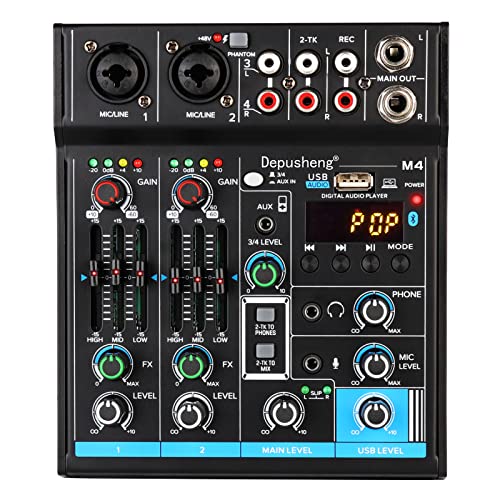 Depusheng M4 Portable Mini Mixer 4-Channel Audio Mixer DJ Console with ...
