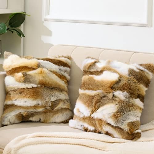 Amazon.com: ROSE FEATHER Genuine Rabbit Fur Throw Pillow Covers 12x20 ...