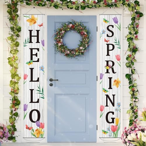 Amazon.com : Welcome Spring Porch Banners Spring Gnome Door Banner with ...