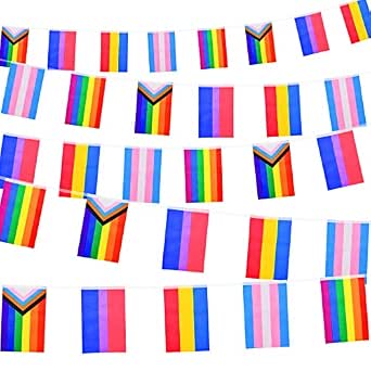 32.8ft Rainbow Pride Bunting Banner with 30 Pennant Flags - Gay LGBTQ+ ...