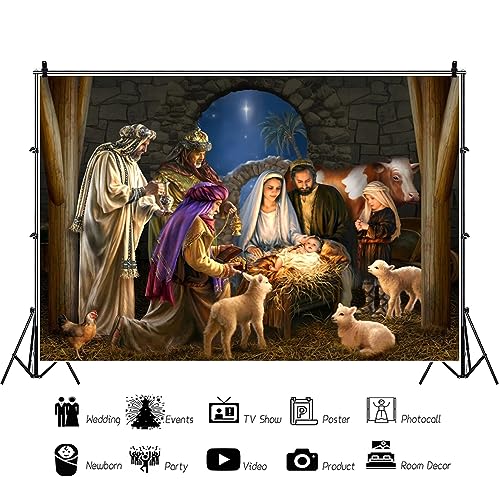 YongFoto 8x6ft Nativity Scene Backdrop Christmas Photo Backdrop Jesus ...
