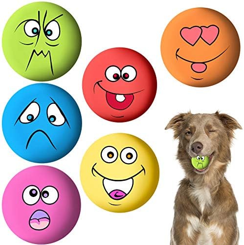 HelloCreate 6Pcs/Set Dog Squeaky Toys, Soft Squeaky Face Balls Funny ...