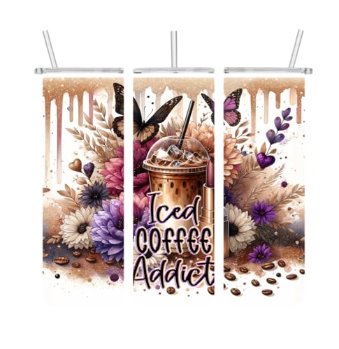 Amazon.com: Iced Coffee Addict 20 oz Tumbler with plastic straw and lid ...