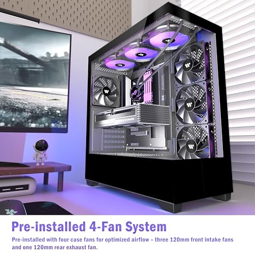 PCZZOI PC CASE ATX 4 Fans Pre-Installed, Type-C Mid Tower Computer Case ...