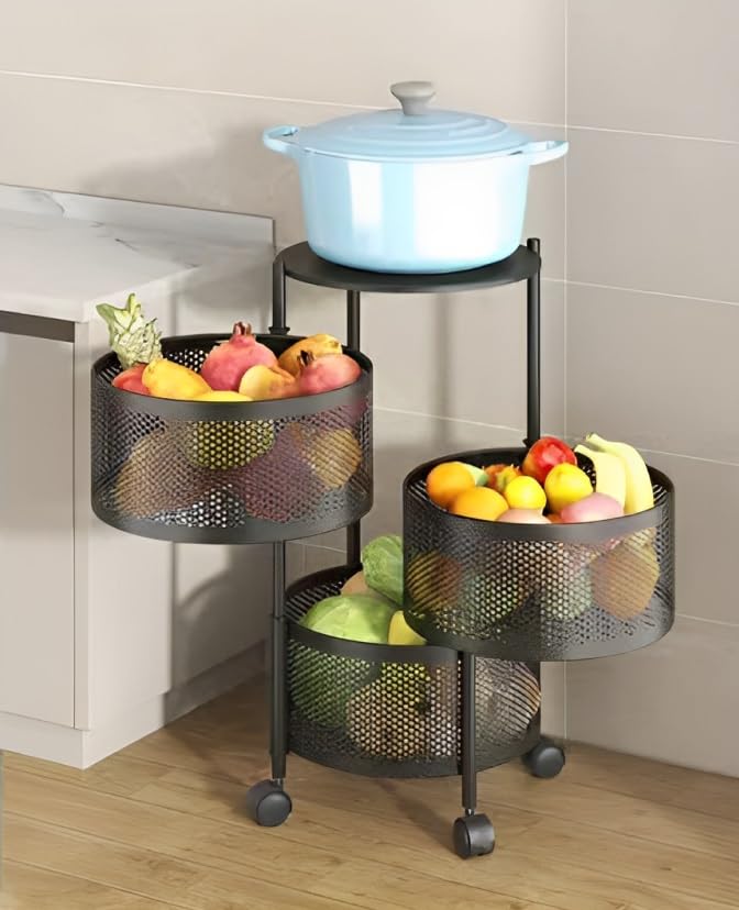 Kitchenwell Round Multi-Purpose Rotatable Trolley Storage Organizer ...