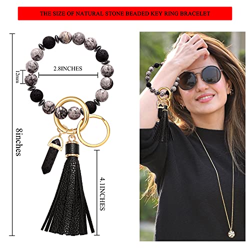 Key Ring Bracelet-Stone Beaded Wristlet Keychain Bracelet-Tassel Wrist ...