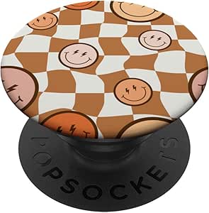 Amazon.com: Boho Tan Retro Twisted Swirl Happy Smiling Face Checkered PopSockets Standard ...