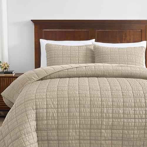 Amazon.com: ROARINGWILD Seersucker Beige Oversized California King Size ...