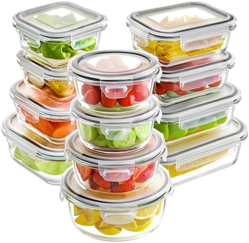 Amazon.com: HOMBERKING 12 Sets Glass Food Storage Containers with Lids ...