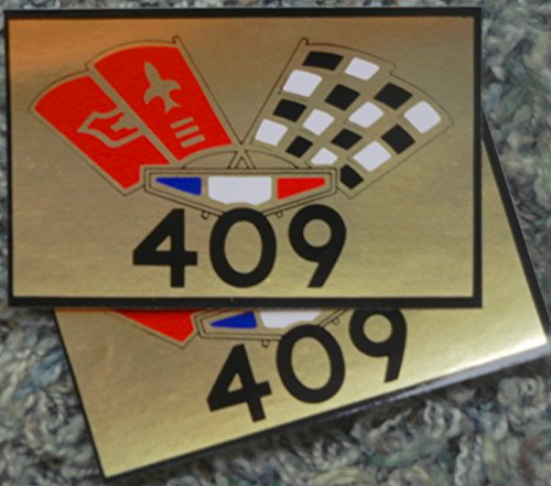 CHEVY 409 CI BIG-BLOCK CROSSED FLAGS AIR CLEANER TOP LID 2pc Set DECAL ...