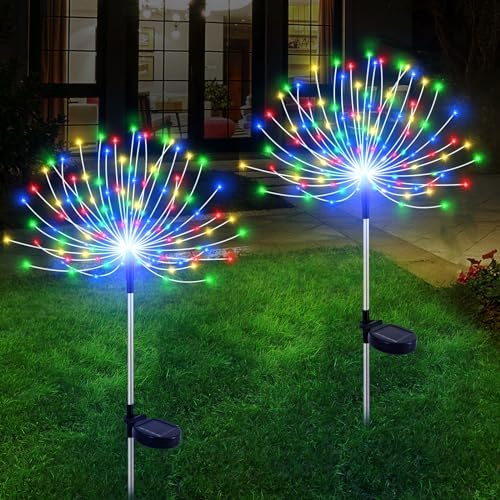 YZYOE 4 Pack LED Outdoor Solar Ground Inserted Colorful Fireworks ...