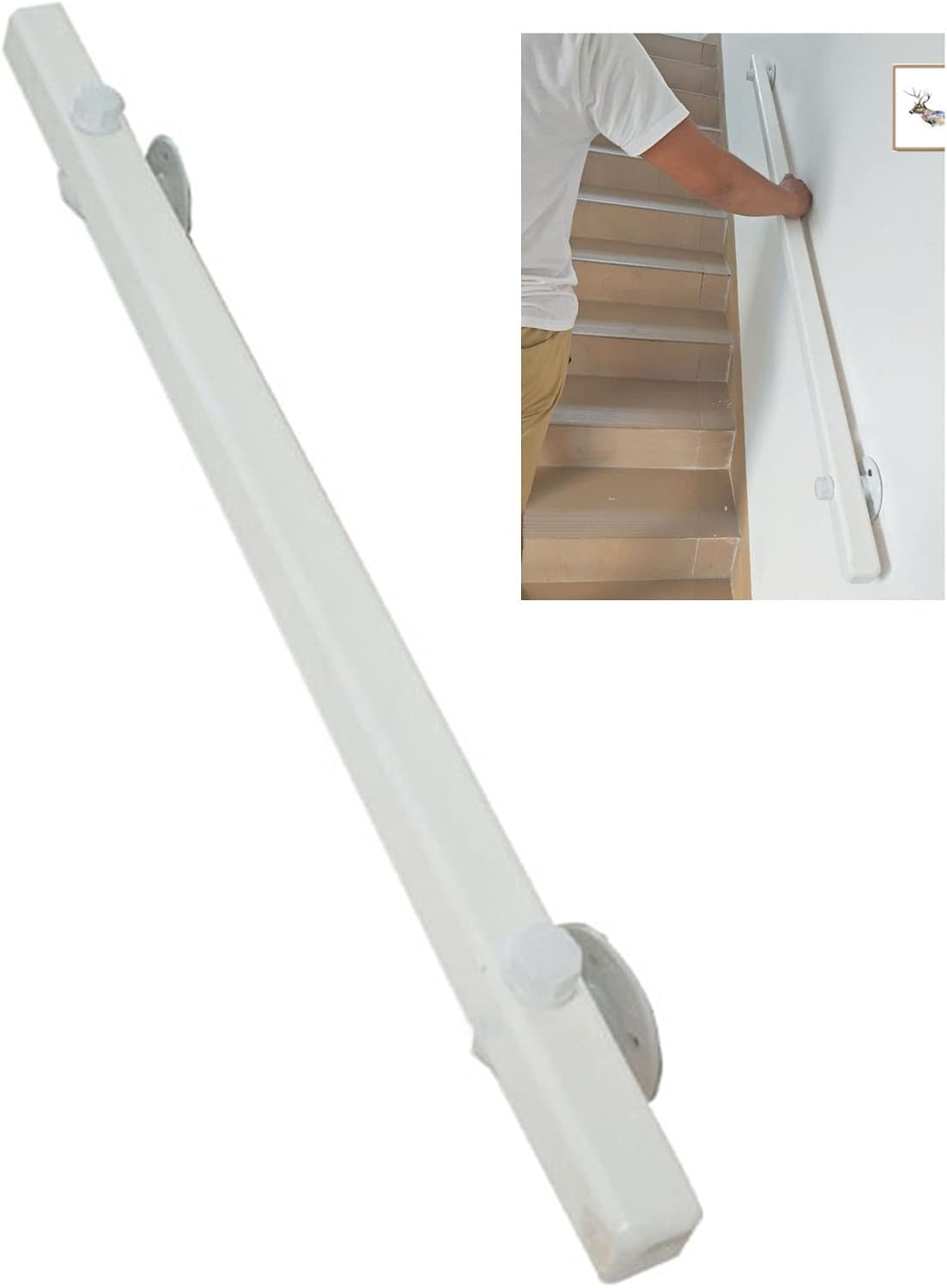 Wooden Wall Handrail Grab Bar Kit for Elderly White Anti Skid Staircase ...