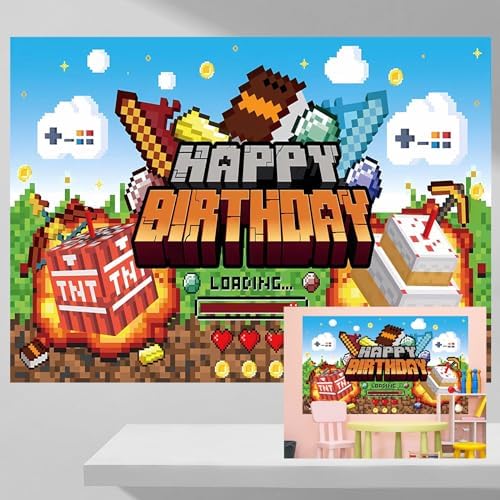 Amazon.com : 5X3ft Pixel Happy Birthday Backdrop for Video Game Family ...
