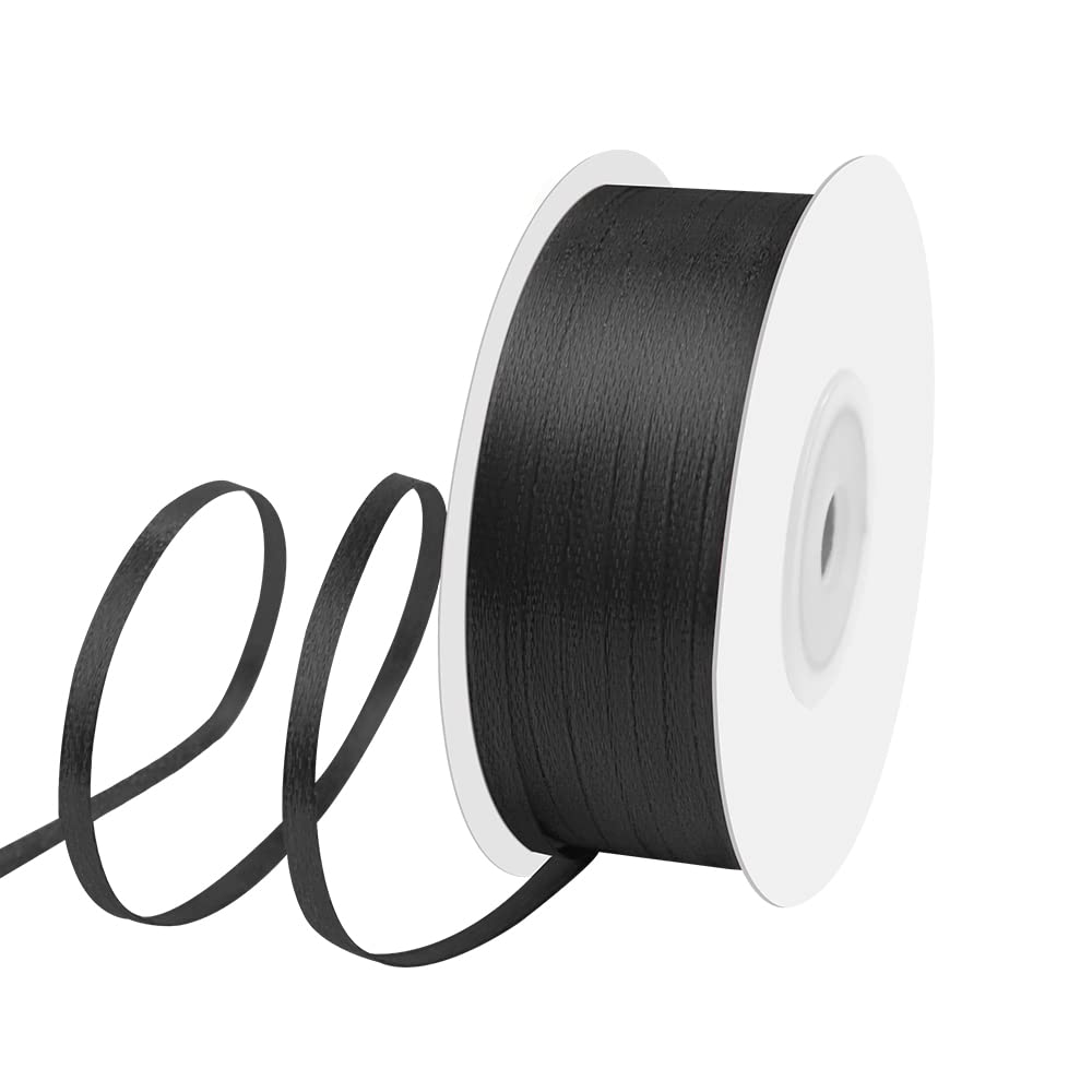 Amazon.com: Isaspire 1/8" Width x 100 Yards Satin Ribbon, Thin Black ...
