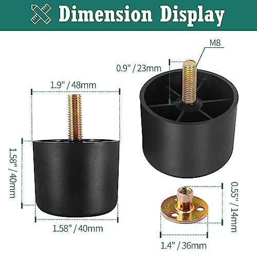 Snapklik.com : Masendelk 1-1/2 Inch Plastic Furniture Legs, Black Couch ...