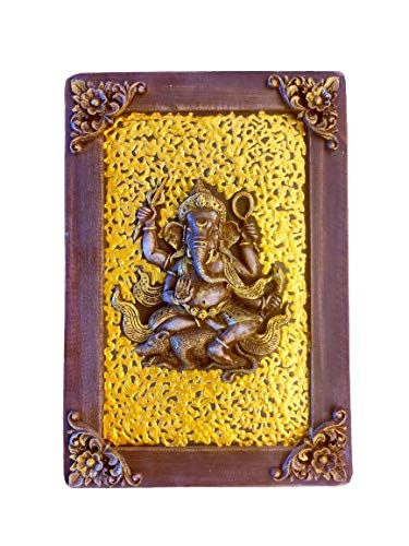 Jaipuri Kraft-Wooden Frame Ganpati Golden&Brown Wall Hanging for Home d ...