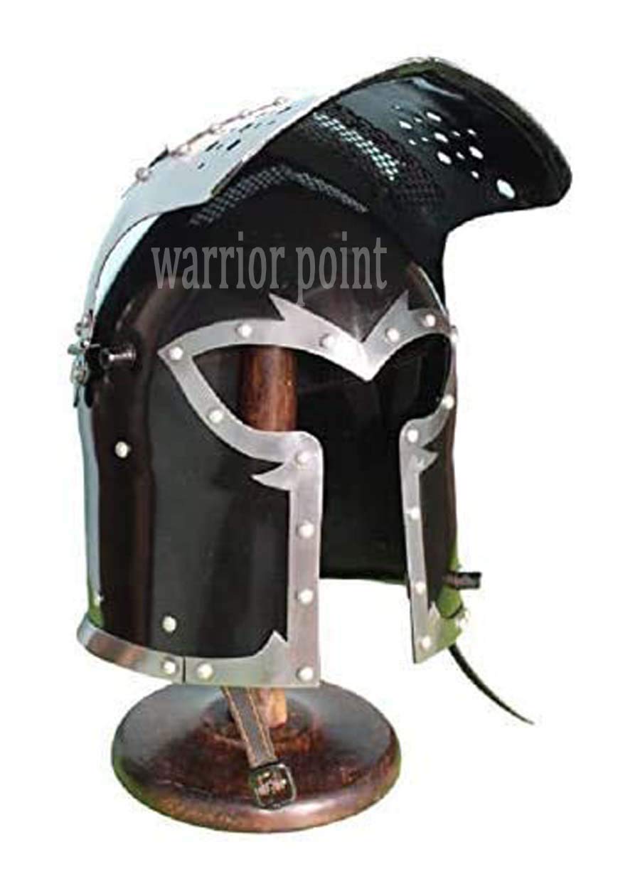 Warrior Point Medieval Barbuta Viking Knight Helmet Black Visored ...