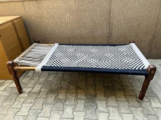 Wooden Charpai with Pure Jute Rope Cot Bed for Living Room : Amazon.in ...